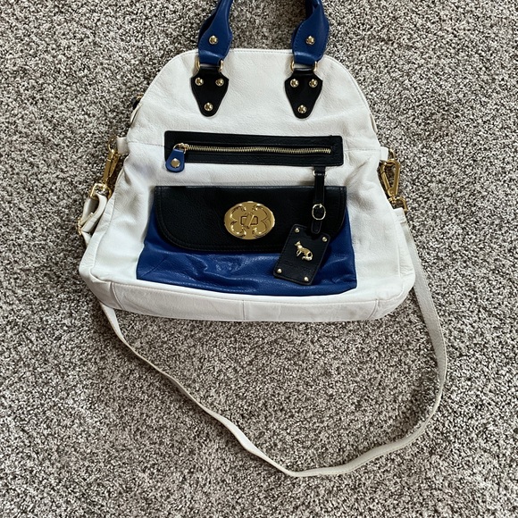 Emma Fox | Bags | Emma Fox Large White Navy Foldover Handbag | Poshmark
